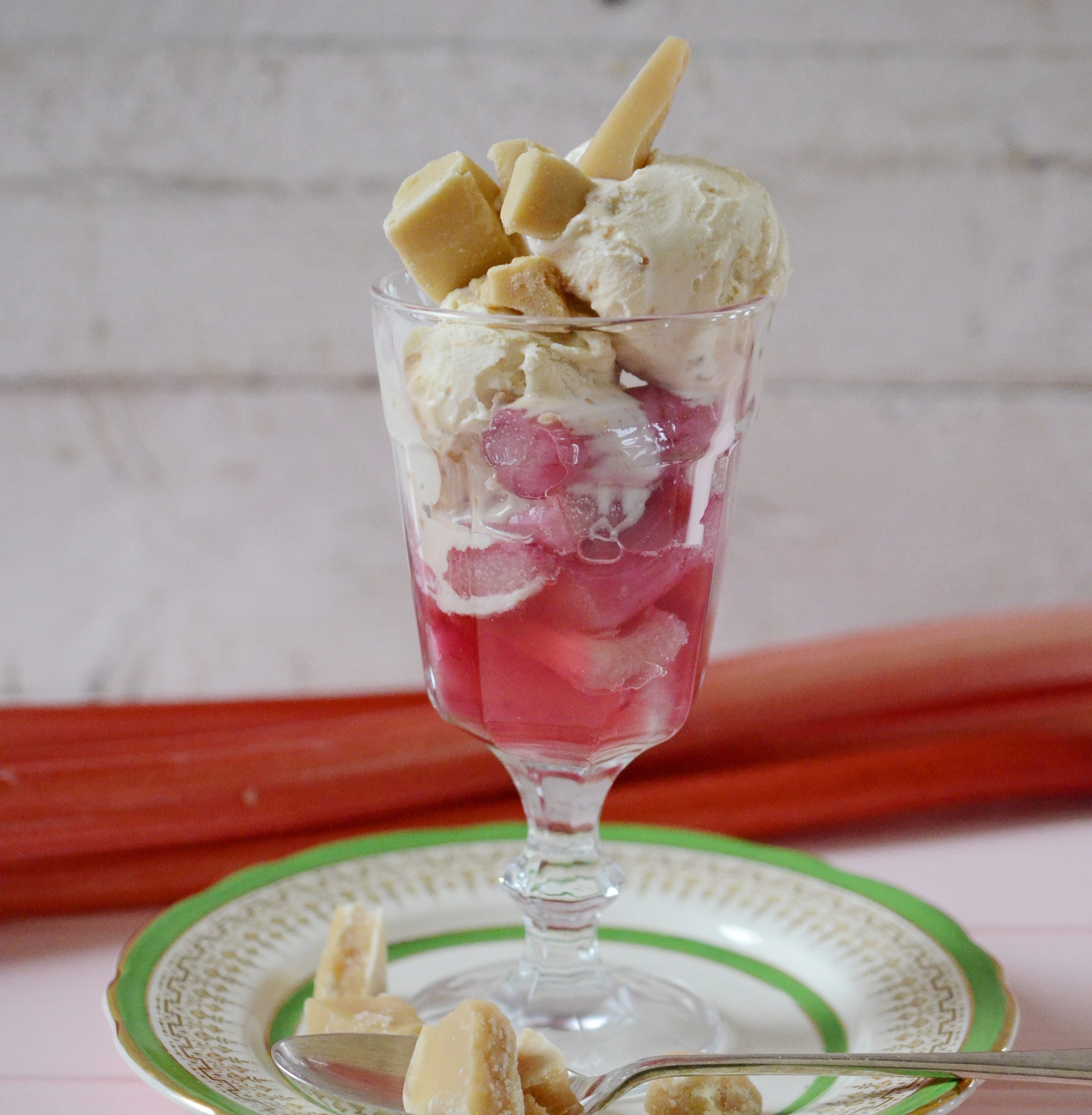 Rhubarb & Ginger Sundae with Graham’s Dairy Tablet & Vanilla Ice Cream ...